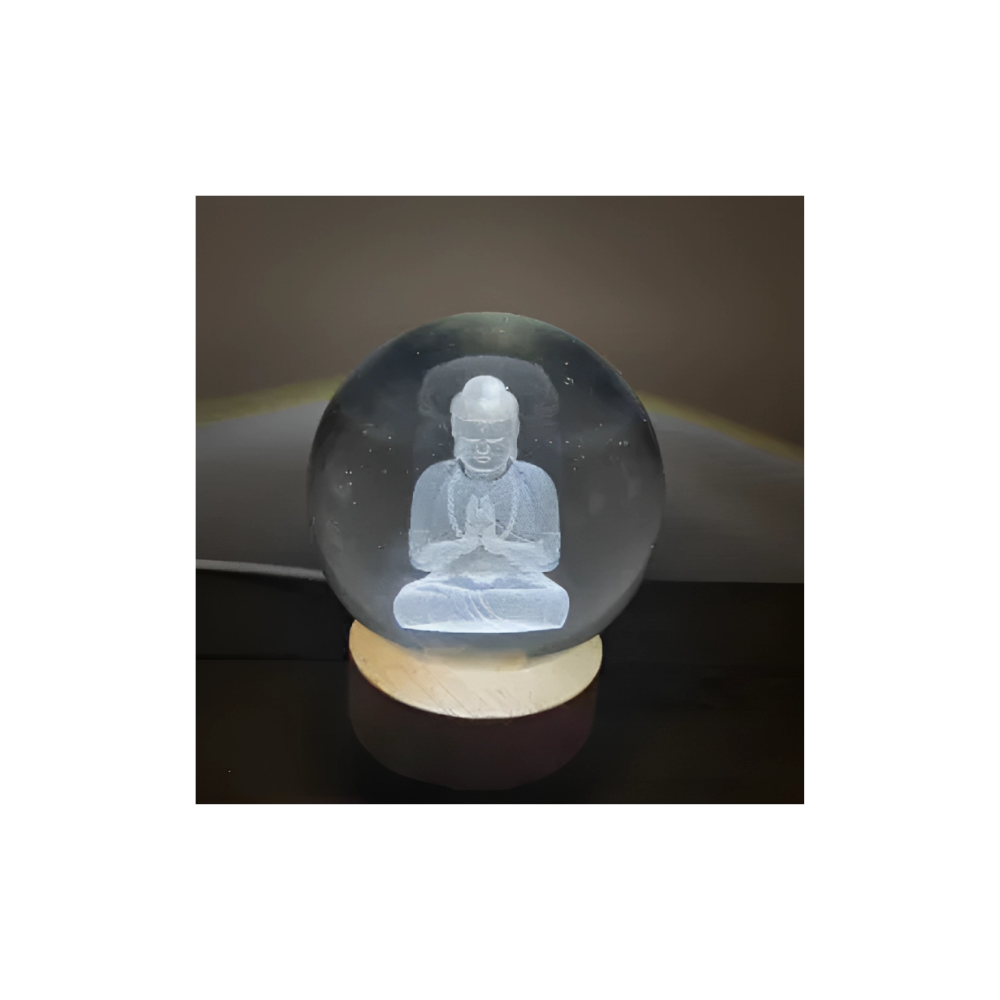 Buddha Crystal Sphere with LED Light Base – Peace & Healing | Blended Souls